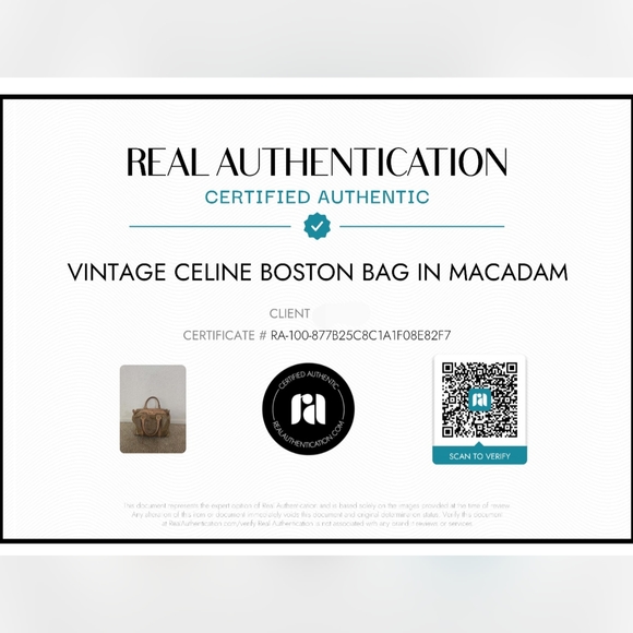 Bags | Certificate Of Authenticity Via Real Authentication | Poshmark